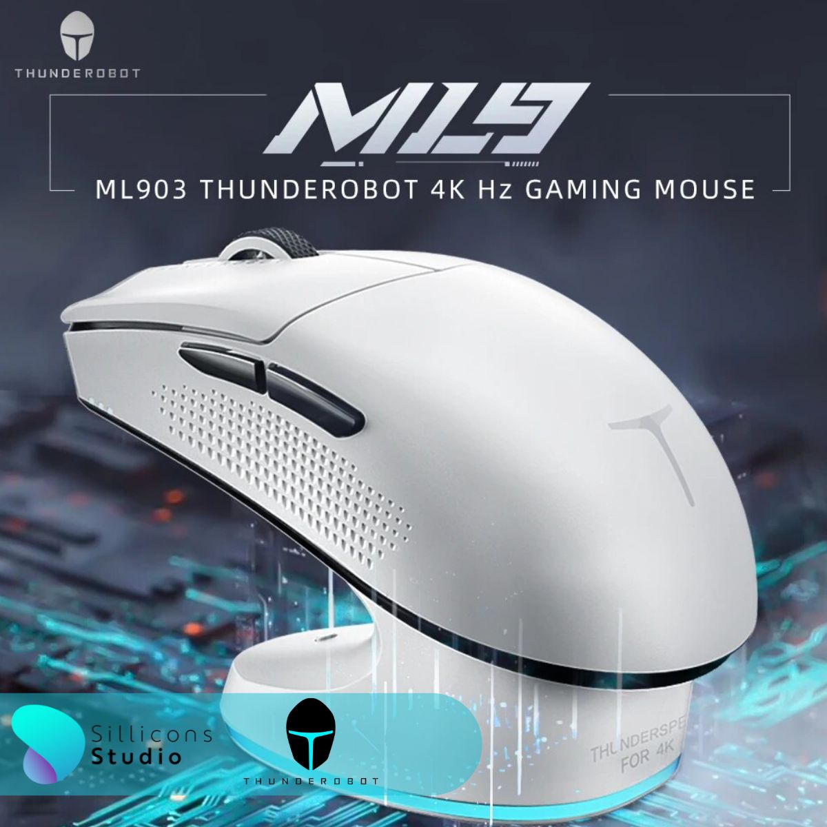 ThundeRobot ML903-4K เมาส์ไร้สายพร้อมแท่นชาร์จ PAW 3395 DPI 26000 – sillicons